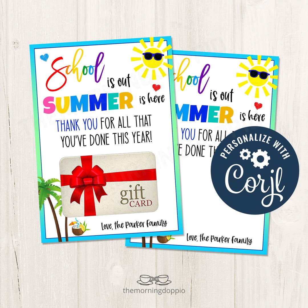 Printable/editable School is Out Summer is Here Gift Card Holder End of ...
