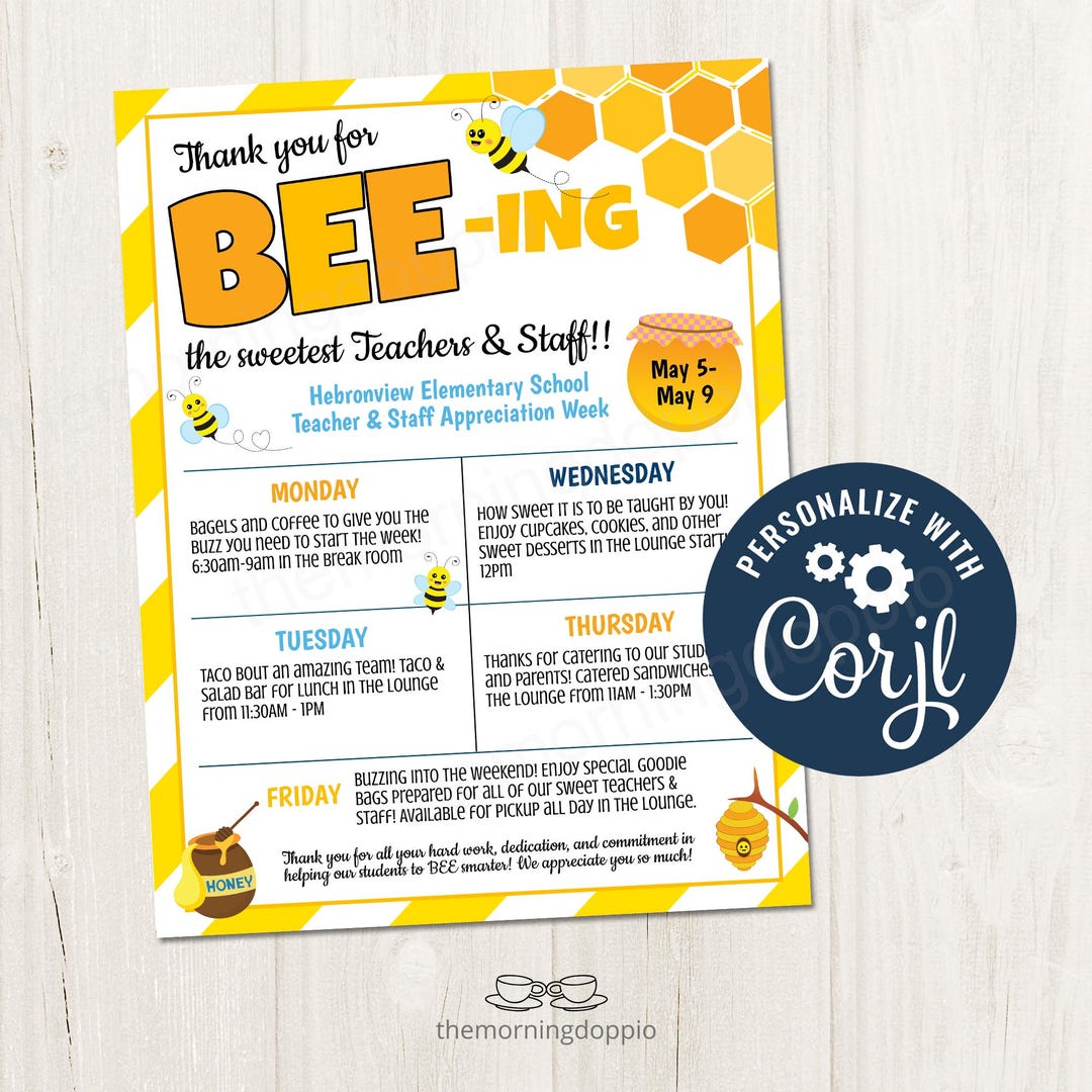 Printable/editable Bumble Bee Sweetest Teacher and Staff Appreciation ...