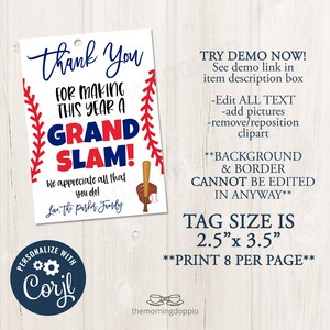 Printable/editable Thanks for Making This Year a Grand Slam End of ...