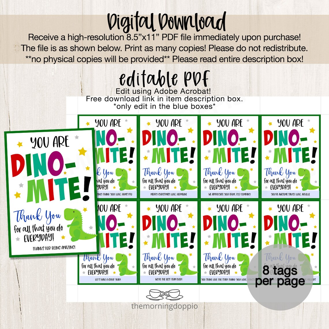 Printable/editable You Are a Dino-mite Gift Tag Thank You - Etsy
