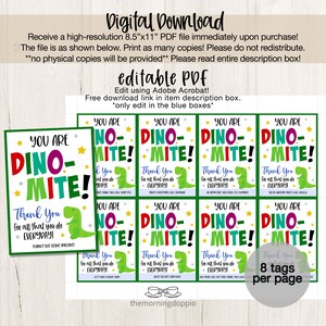 Printable/editable You Are a Dino-mite Gift Tag, Thank You Gift Tag ...