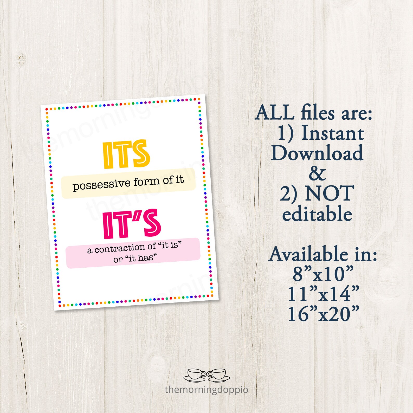 Printable English Classroom Vocabulary Grammar Art Poster Decor ...