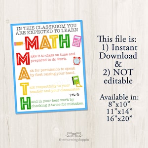Printable Math Classroom Poster Decor, Math Teacher Classroom Ideas ...