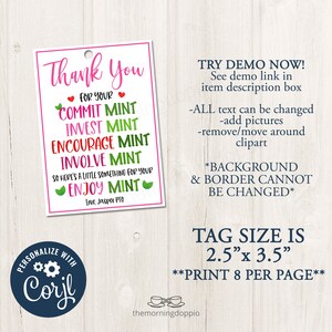 Printable/editable Thank You Mint Valentines Appreciation Gum Gift Tag ...