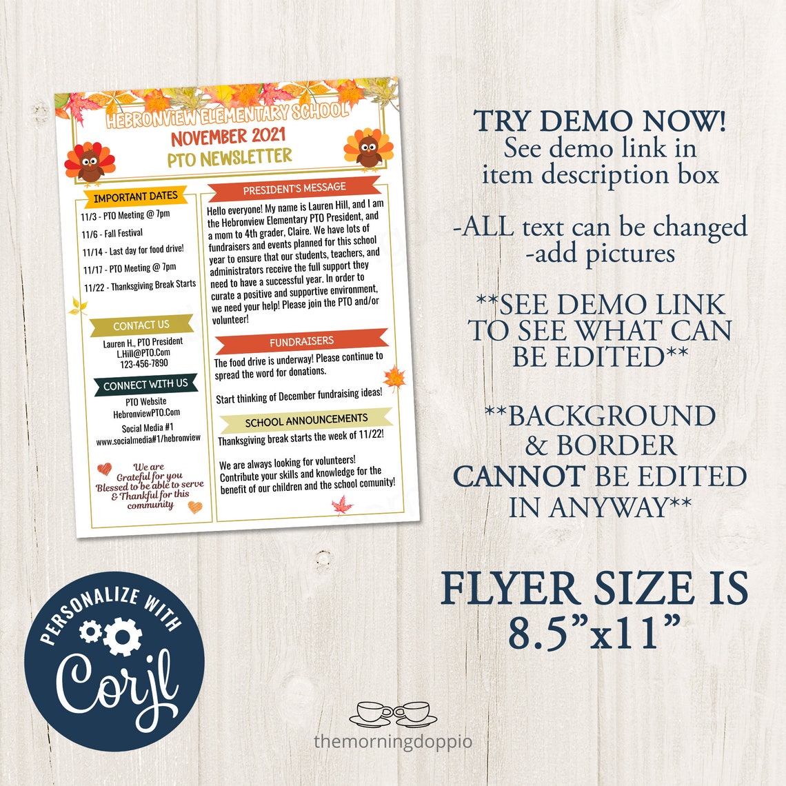 Editable November PTO PTA Newsletter Flyer Printable School - Etsy