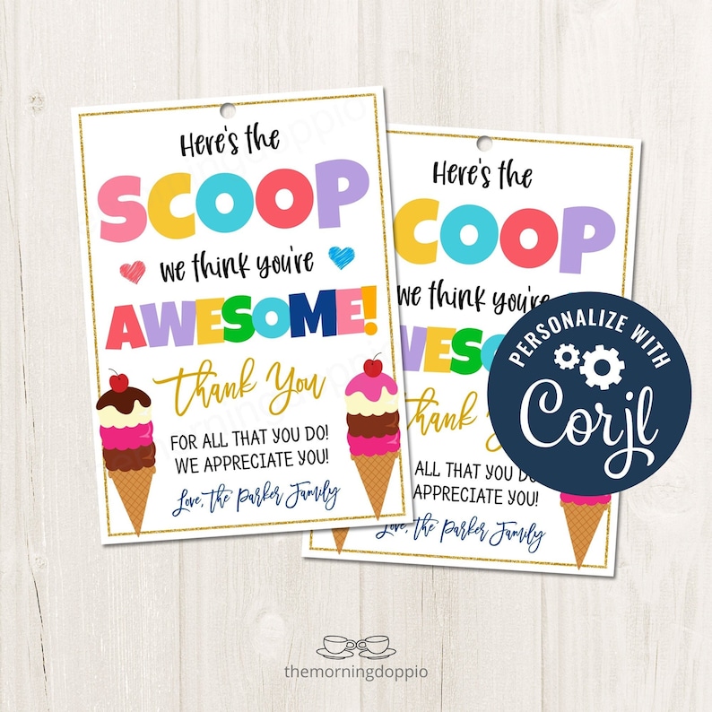 Printable/editable Ice Cream Thank You Teacher Gift Tag for - Etsy