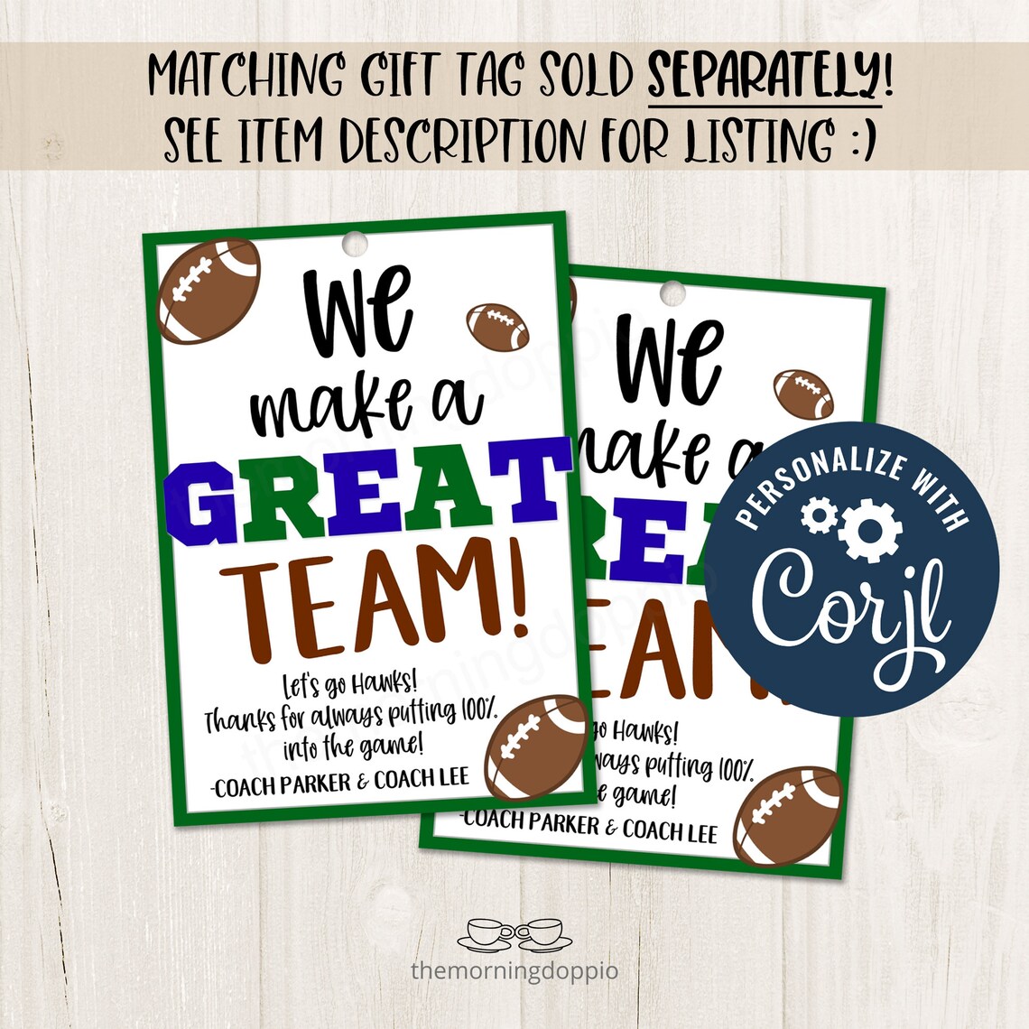 Printable/editable Football End of Season Gift Tag for Teams Coaches ...