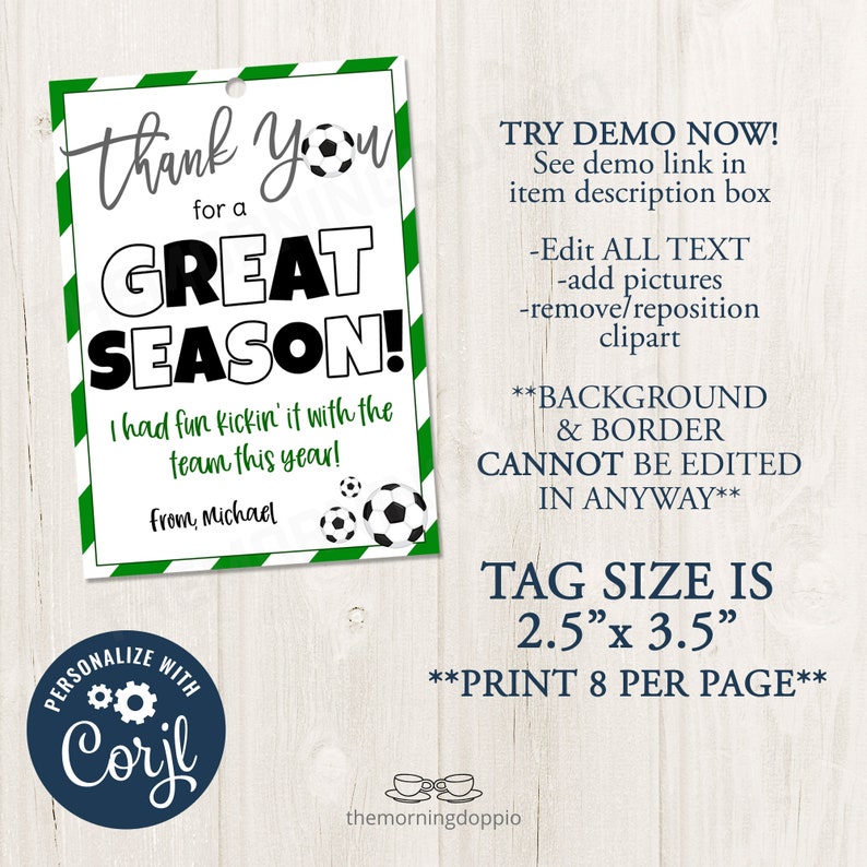 Printable/editable Soccer End of Season Gift Tag for Teams Coaches ...