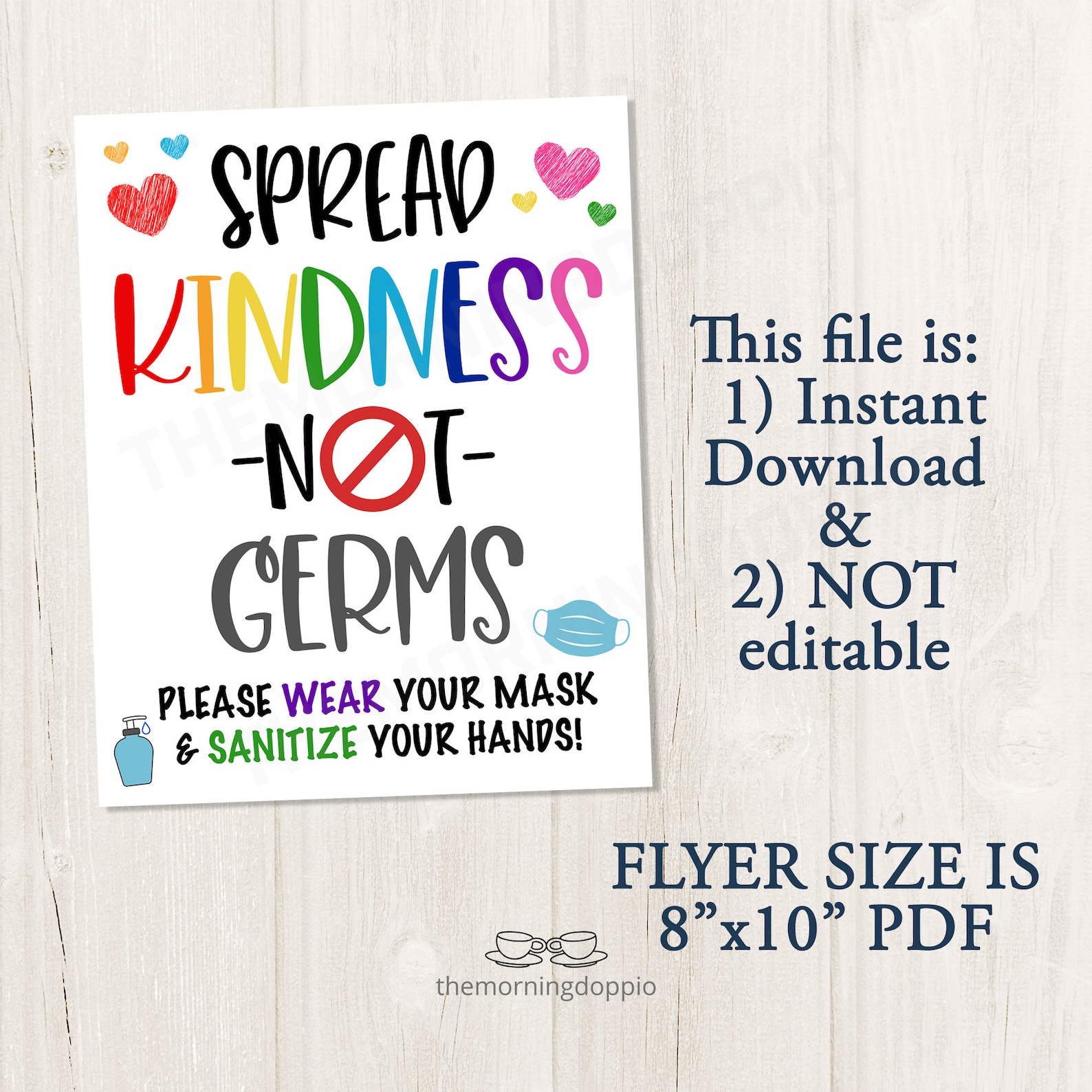 Printable Spread Kindness Not Germs Sign Please Wear A Mask | Etsy