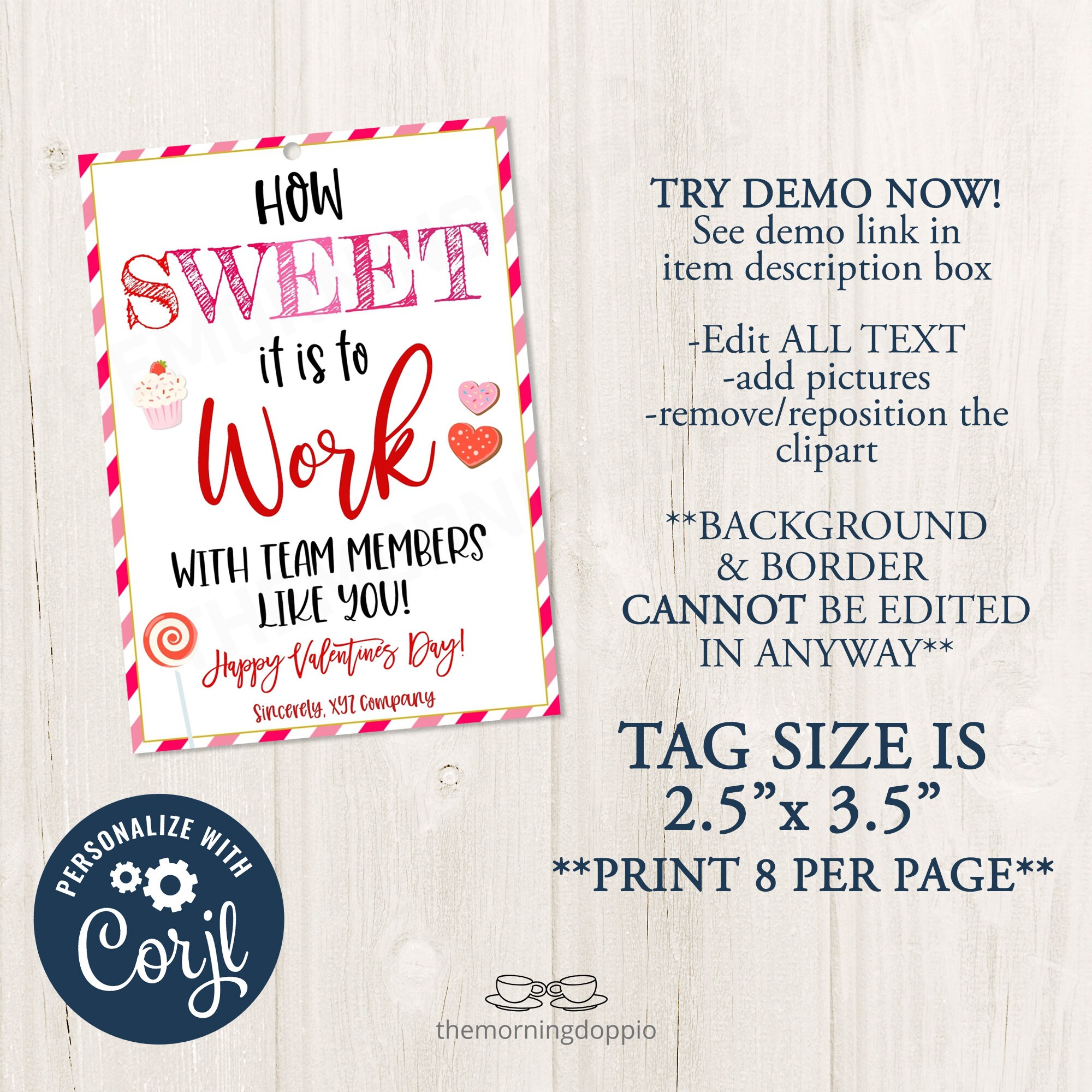 Printable/editable How Sweet It is to Work With You Valentines - Etsy