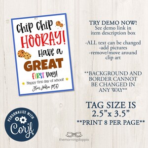 Printable/editable Chip Chip Hooray Cookie First Day of School Work ...
