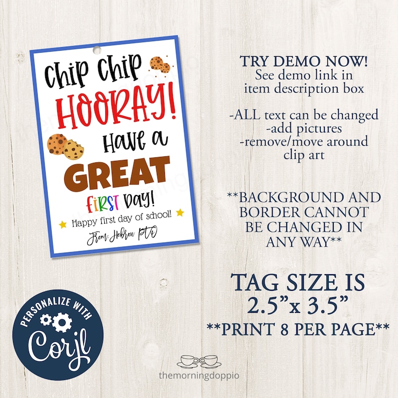Printable/Editable Chip Chip Hooray Cookie First Day of School | Etsy