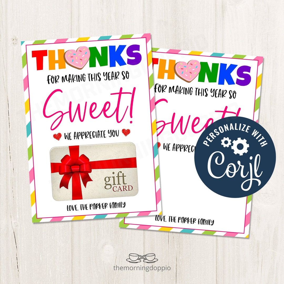 Printable/editable Thanks You Gift Card Holder for Teachers Staff PTO ...