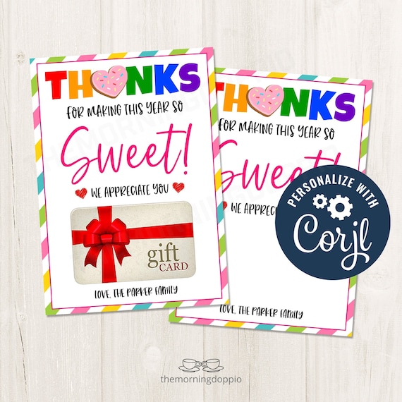 Printable/editable Thanks You Gift Card Holder for Teachers - Etsy
