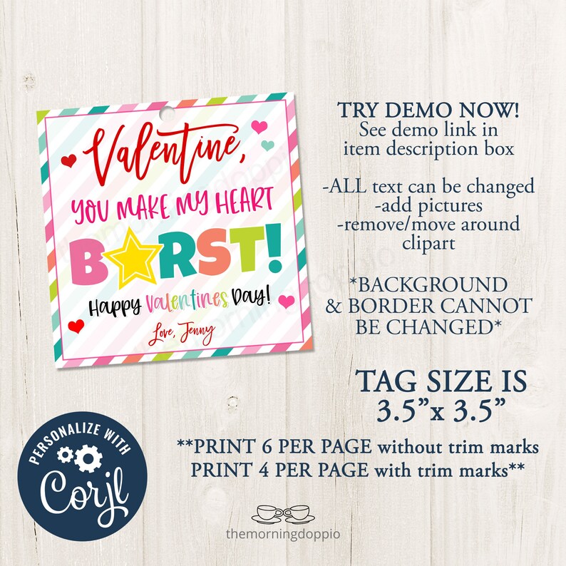 Printable/editable Valentine You Make My Heart Burst - Etsy