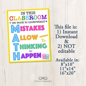 Printable Math Classroom Poster Decor, Math Teacher Classroom Ideas ...