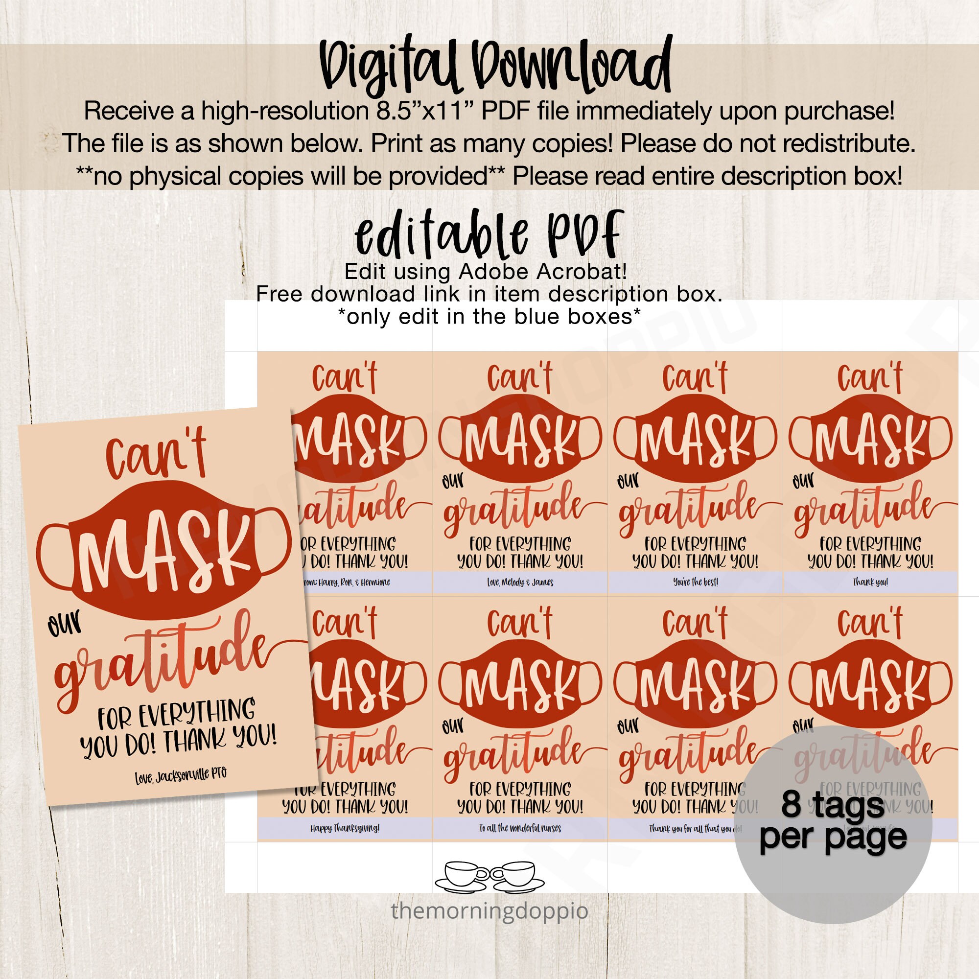 Printable/editable Can't Mask Gratitude for Everything You Do, Thank ...