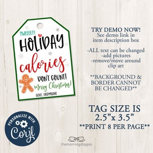 Printable/editable Holiday Calories Don't Count Christmas Holiday Favor ...