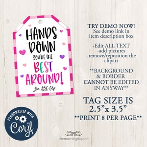 Printable/editable Hands Down You're the Best Around Valentines Day ...
