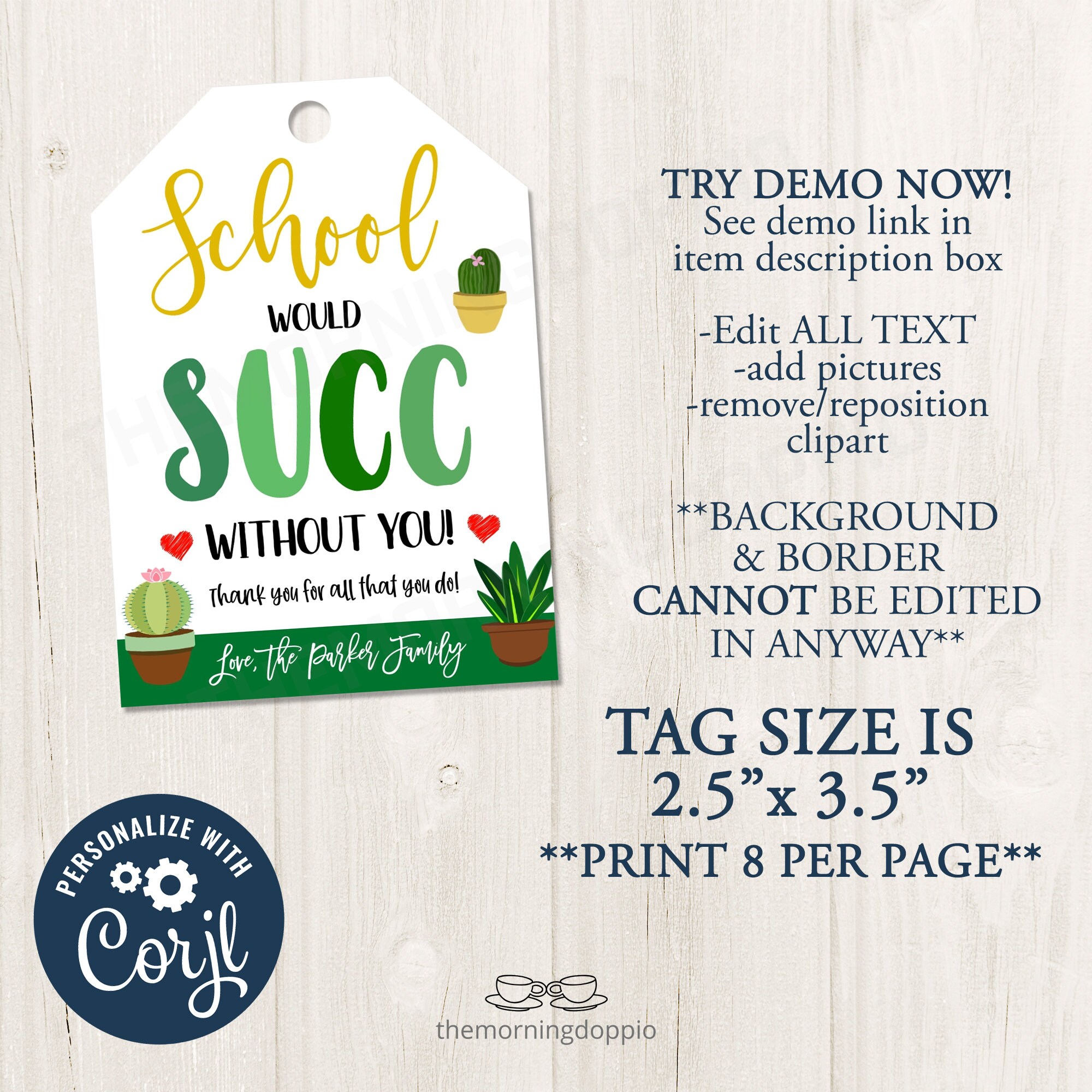 Printable/editable School Would Succ Without You Succulent Plant Gift ...