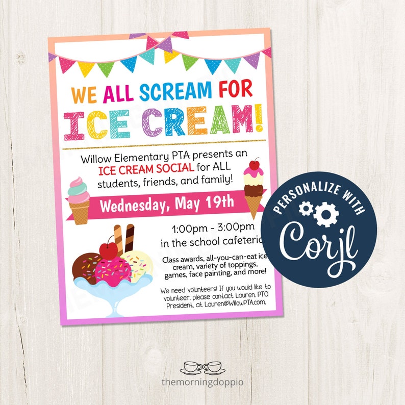Ice Cream Social Fundraiser Flyer Invitation Flyer for School - Etsy
