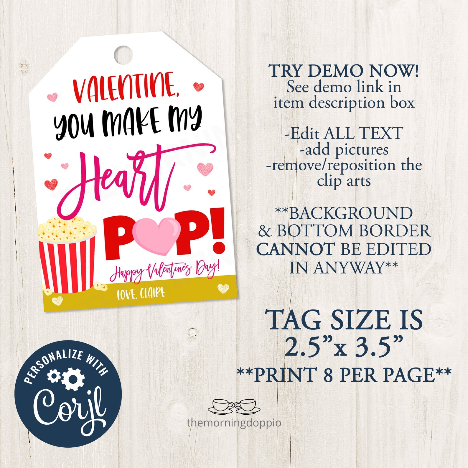 Printable/editable You Make My Heart Pop Valentines Gift Tag - Etsy