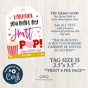 Printable/editable You Make My Heart Pop Valentines Gift Tag for ...
