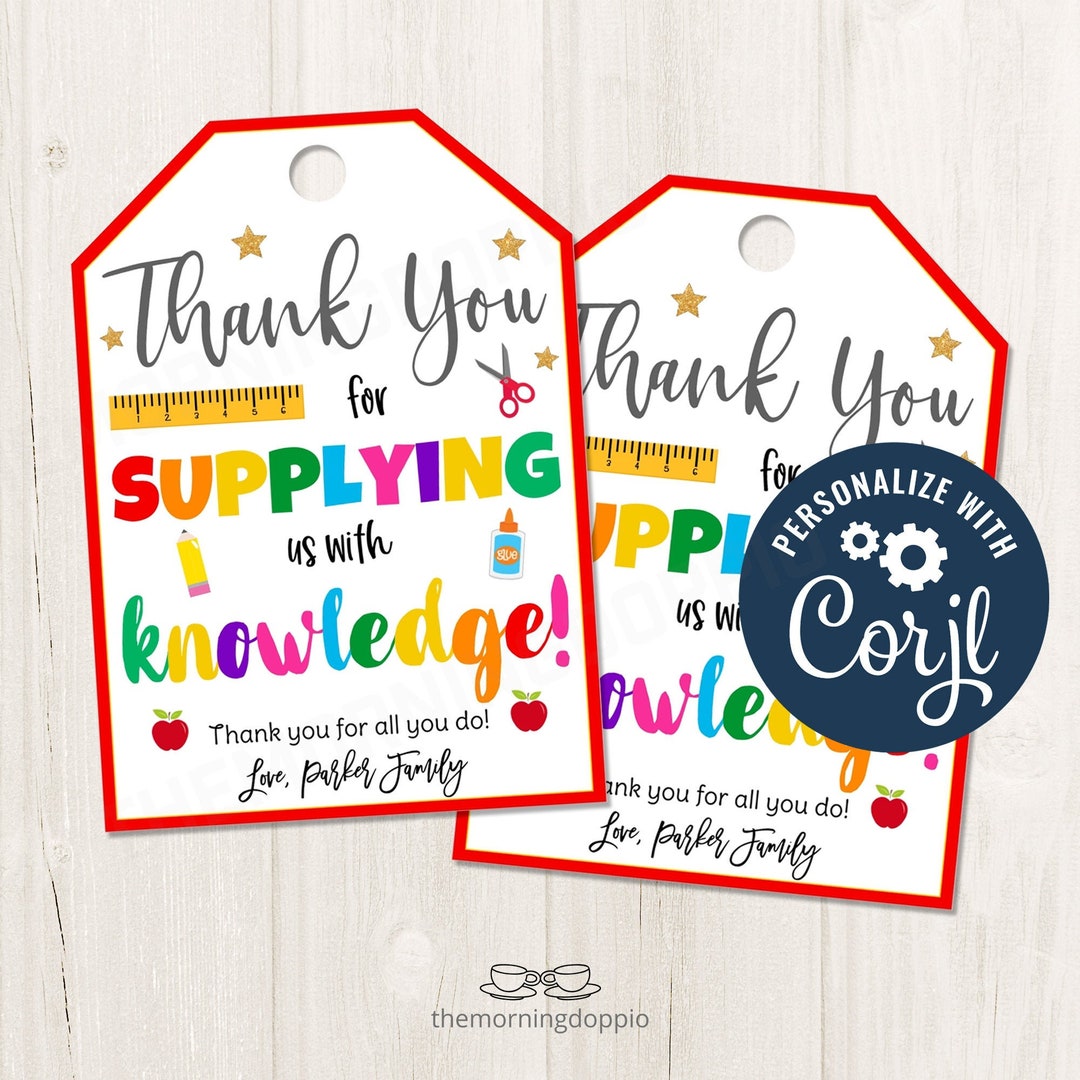 Printable/editable School Supplies Thank You Appreciation Gift Tag for ...