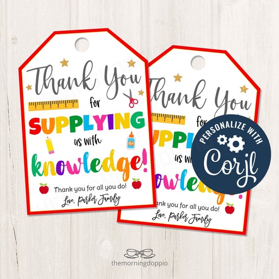 Printable/editable School Supplies Thank You Appreciation Gift - Etsy