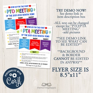 Printable/editable PTO PTA Meeting Flyer, Pto/pta Parent Newsletter ...