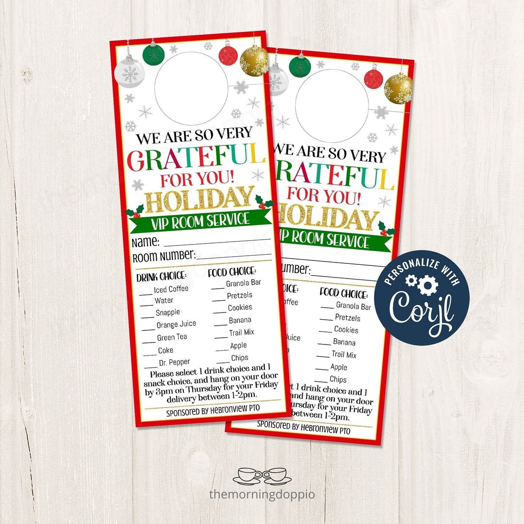 Printable/editable VIP Room Service Christmas Holiday Thankful Theme ...