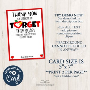 Printable/editable Thank You Keeping Me on Target This Year Gift Card ...