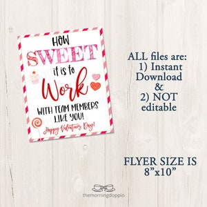 Printable How Sweet It is to Work With You Valentines Day Thank You ...