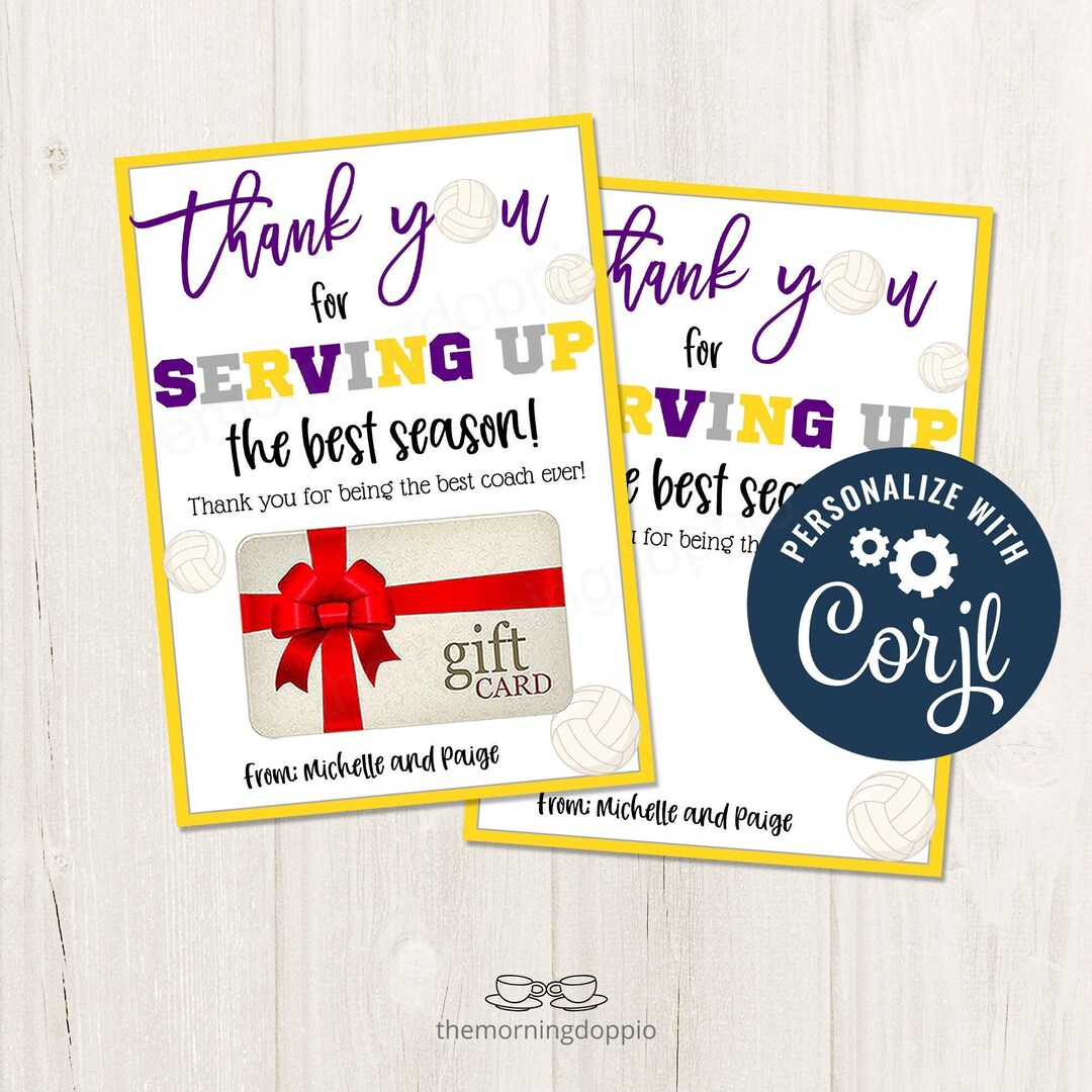 Printable/editable Volleyball Coach End of Season Gift Card Holder for ...