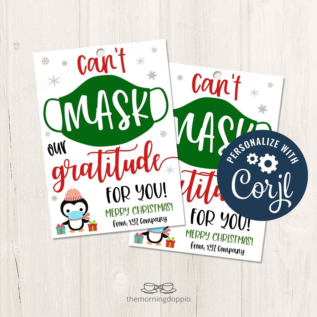 Printable/editable Can't Mask Gratitude for You Penguin Mask Christmas ...