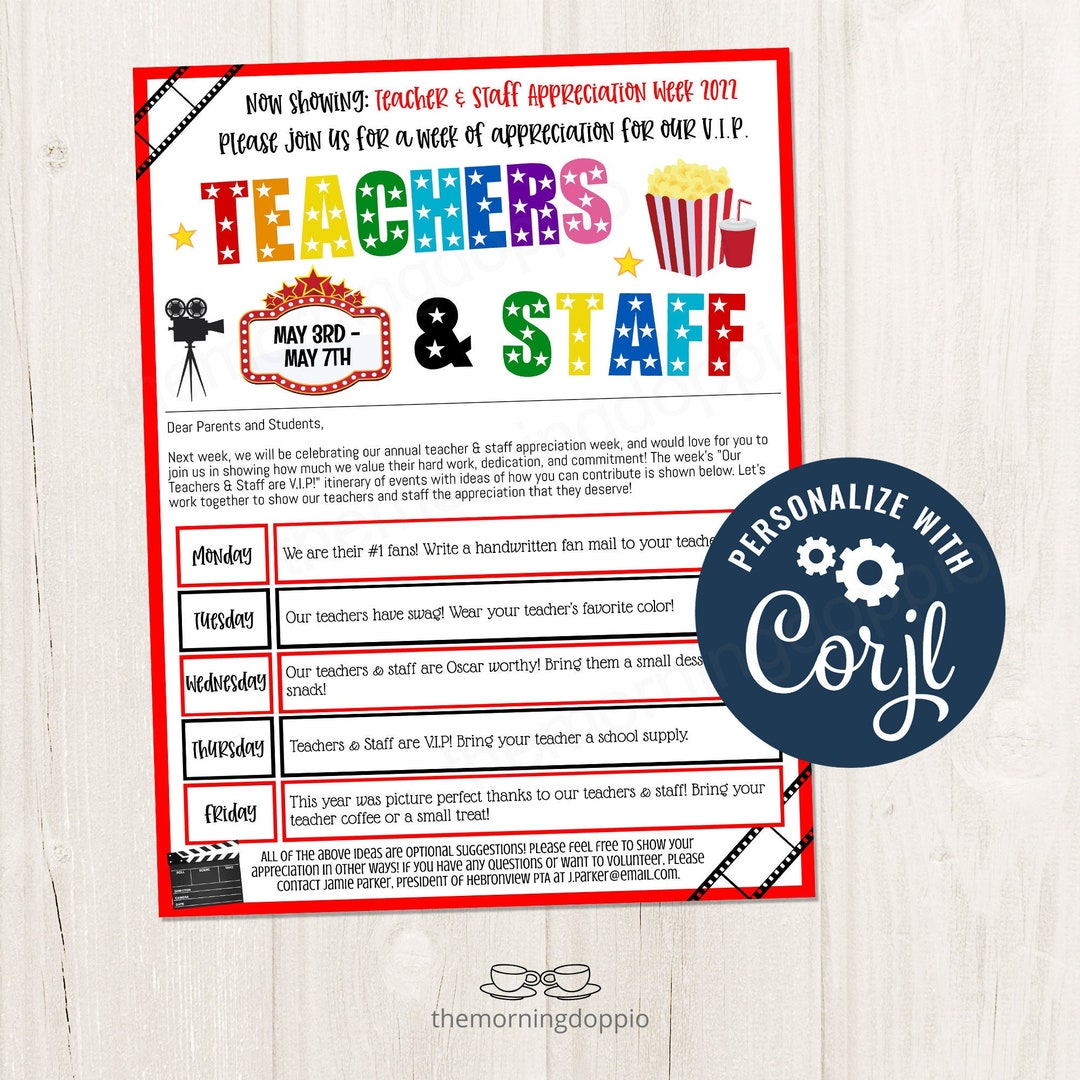 Printable/editable Hollywood VIP Movie Theme Parent Letter Teacher ...
