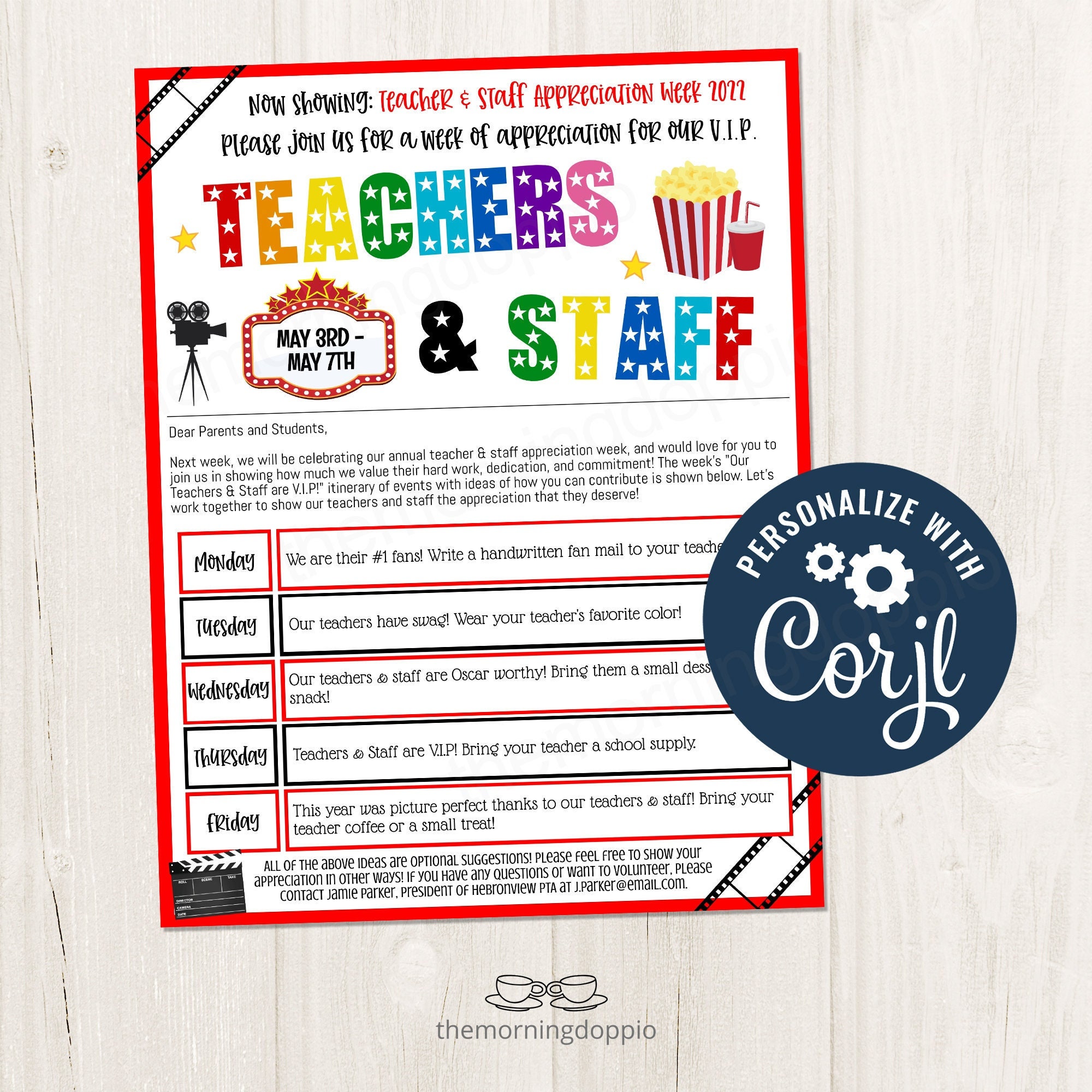 Printable/editable Hollywood VIP Movie Theme Parent Letter Teacher ...