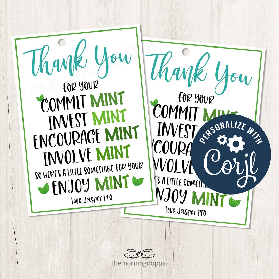 Printable/editable Thank You Mint Gum Chocolate Appreciation Tag for ...
