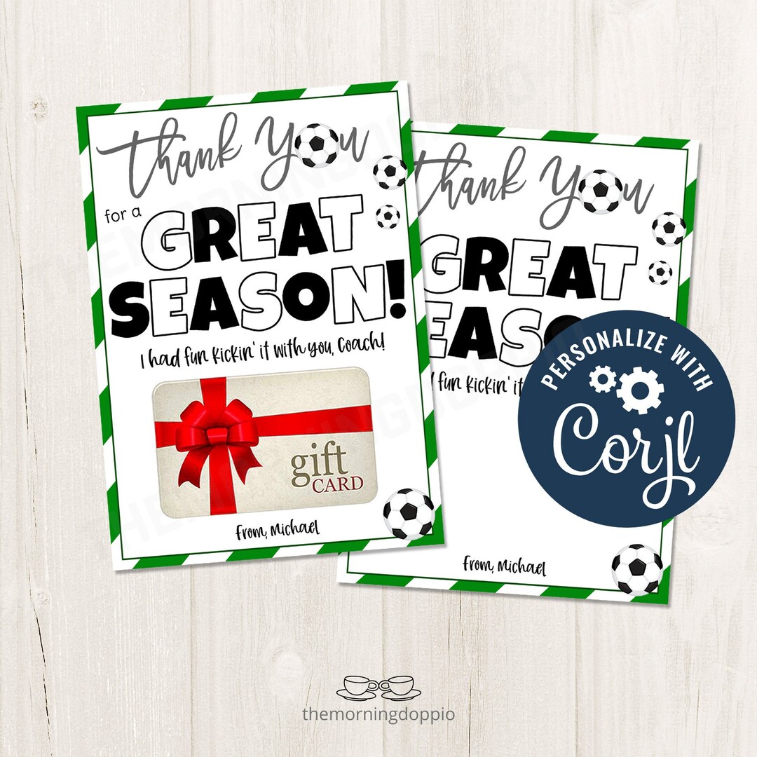 Printable/editable Soccer Coach End of Season Gift Card Holder for ...