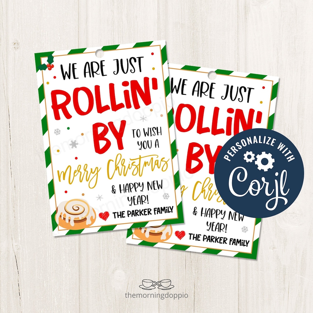 Printable/editable Rollin' by to Say Thank You Cinnamon Roll Merry ...