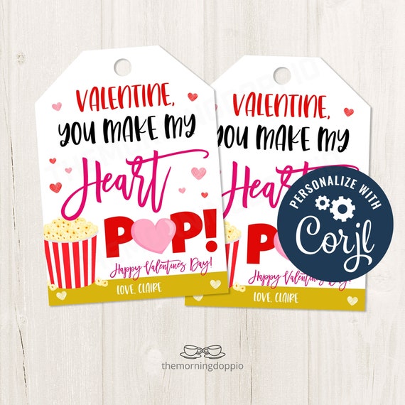 Printable/editable You Make My Heart Pop Valentines Gift Tag - Etsy