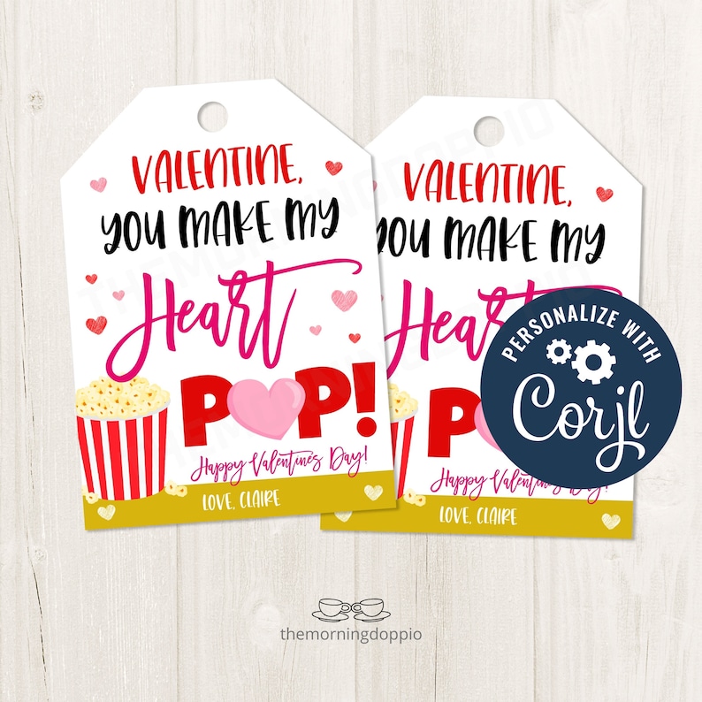 Printable/editable You Make My Heart Pop Valentines Gift Tag - Etsy