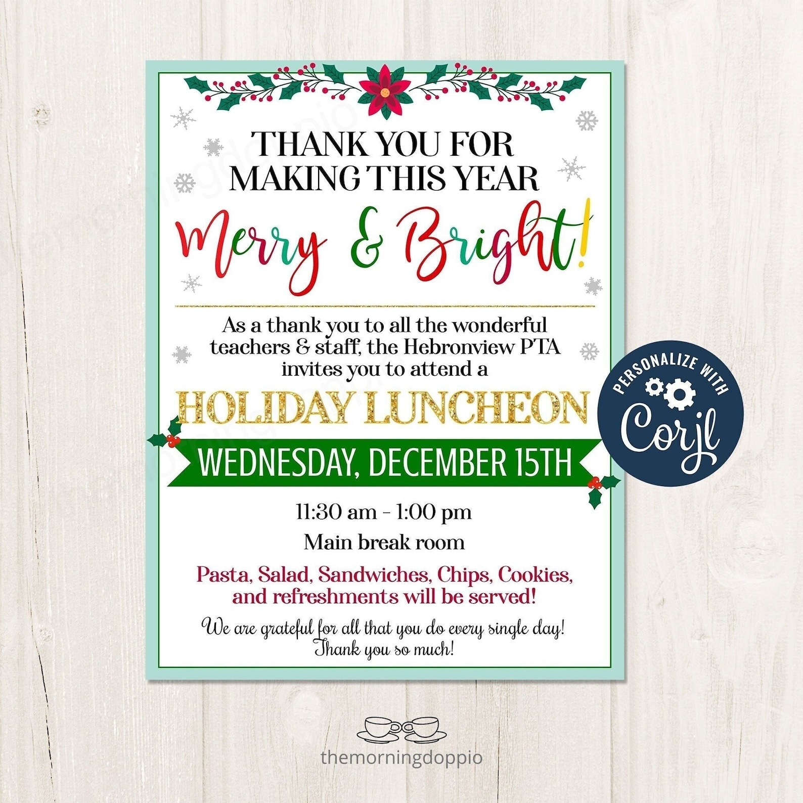 Holiday Christmas Luncheon Appreciation Luncheon Flyer Invitation ...