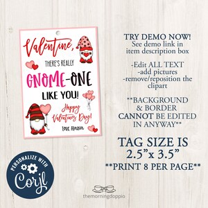 Printable/editable There is Gnome-one Like You Valentines Gnome Gnomies ...
