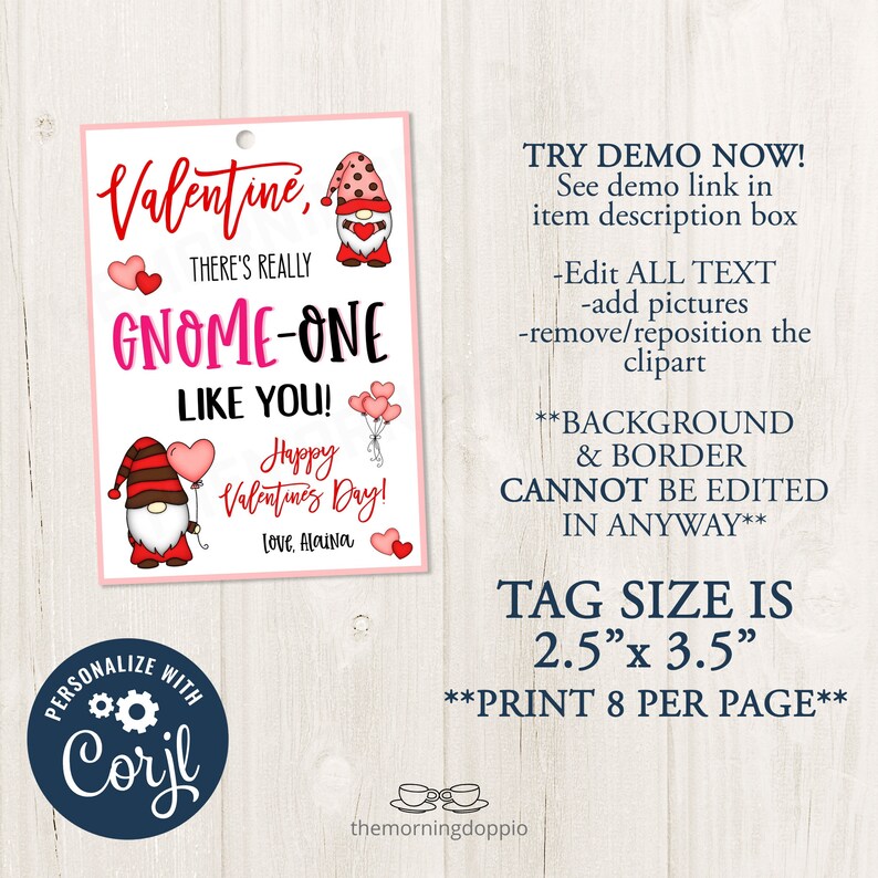 Printable/editable There is Gnome-one Like You Valentines - Etsy
