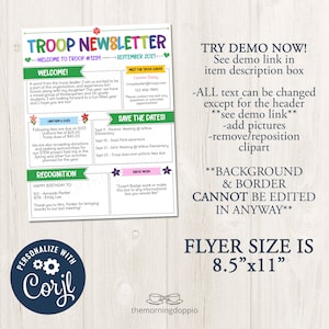 Printable/editable Troop Newsletter Template, Weekly Event Newsletter ...
