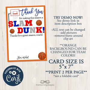 Printable/editable Basketball Coach End of Season Gift Card Holder for ...