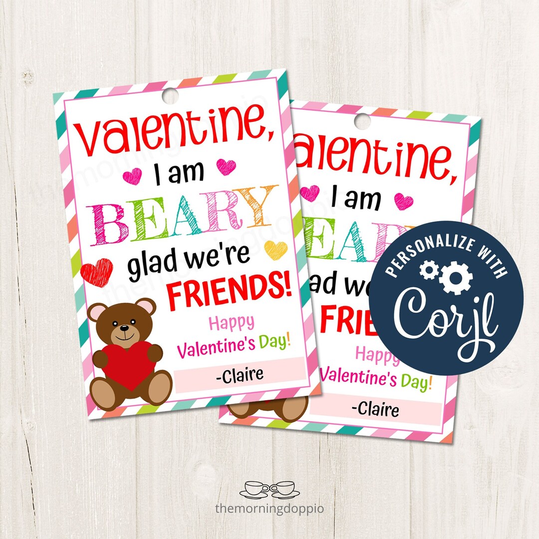 Printable/editable Beary Glad We're Friends Gummy Bear Teddy Bear ...