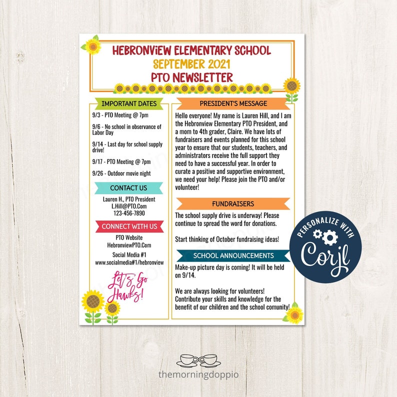 Editable September PTO PTA Newsletter Flyer Printable, School Year ...