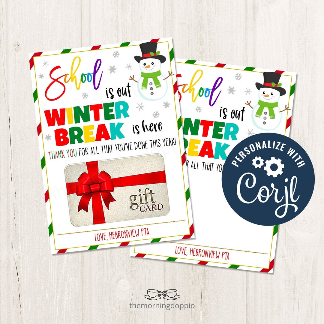 Printable/editable School is Out Winter Break is Here Gift Card Holder ...